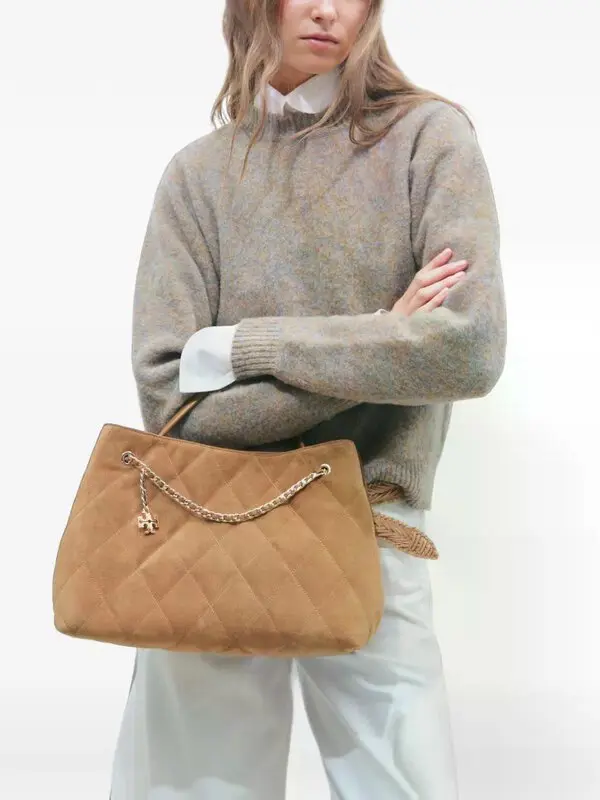 Tory Burch Fleming Suede Carryall Bag - Brown