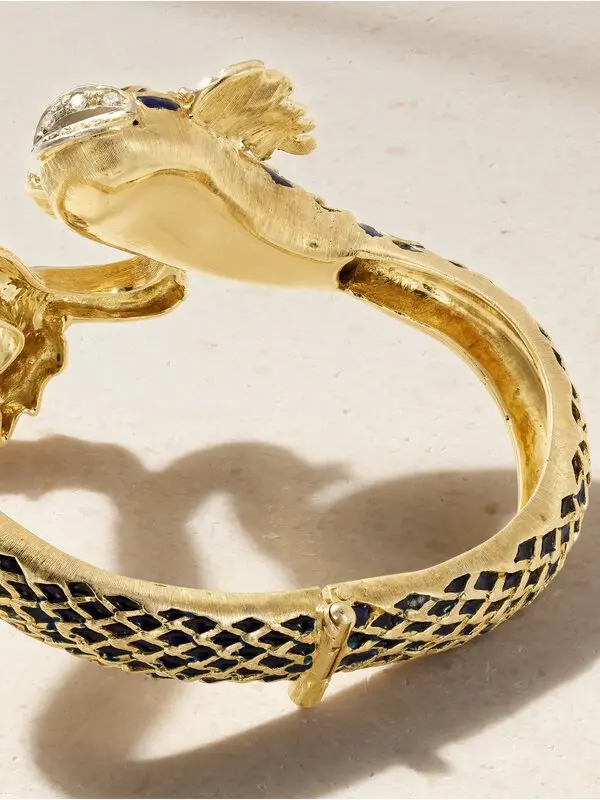 STEPHANIE WINDSOR Lalaounis Vintage 1960s 18-karat Diamond And Enamel Bangle