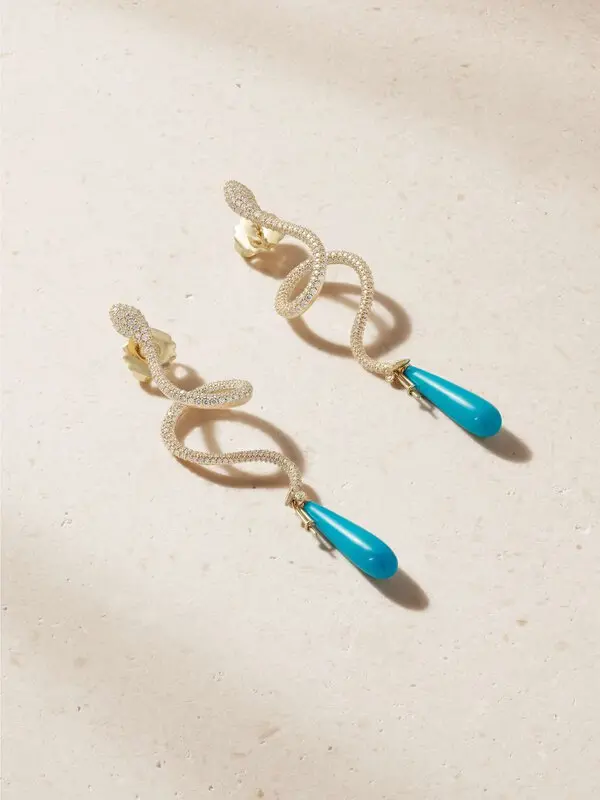 OLE LYNGGAARD COPENHAGEN Snakes 18-karat Gold, Turquoise And Diamond Earrings - Blue