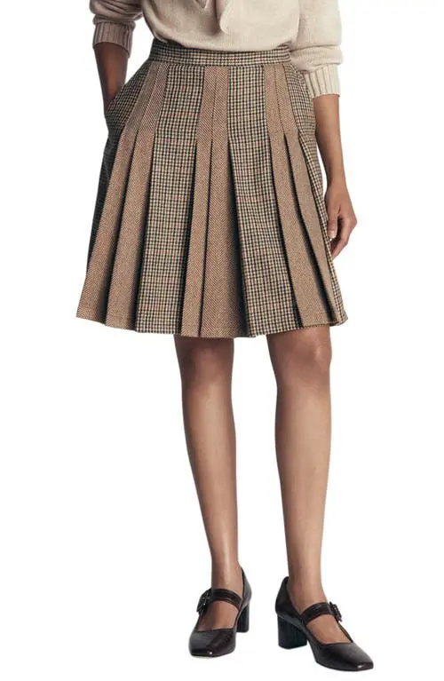 Boden Mixed Panel Pleated Wool Blend Miniskirt