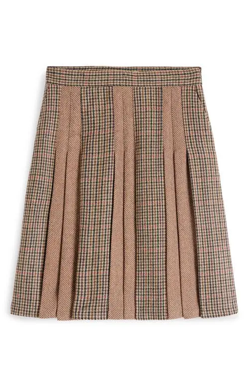 Boden Mixed Panel Pleated Wool Blend Miniskirt