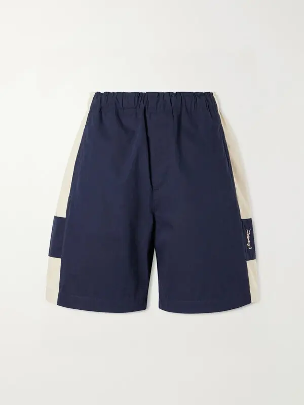 Saint Laurent Logo-embroidered Two-tone Cotton Shorts