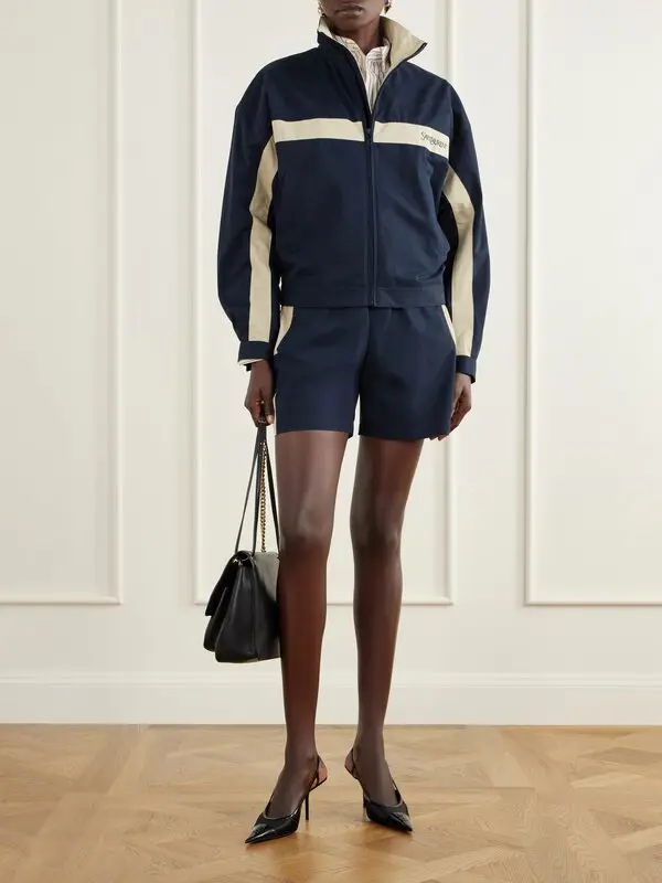 Saint Laurent Logo-embroidered Two-tone Cotton Shorts