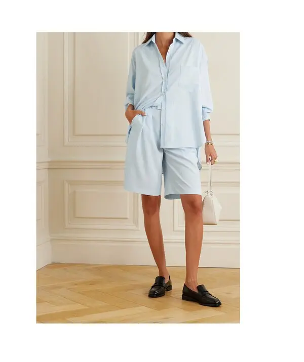 THE FRANKIE SHOP Pleated Striped Shorts - Blue