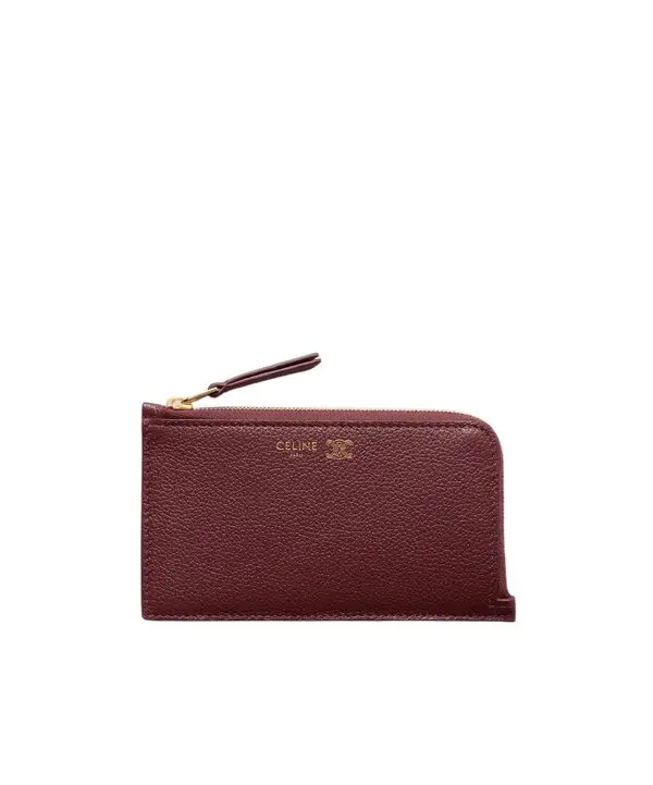 Celine Long Zipped Card Holder In Grained Supple Calfskin - Syrah/red