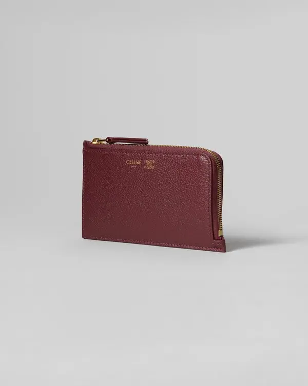 Celine Long Zipped Card Holder In Grained Supple Calfskin - Syrah/red