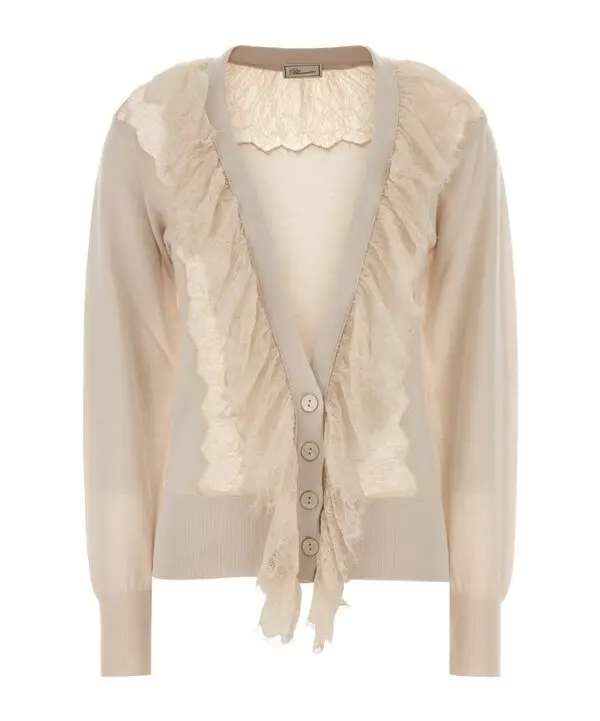 Blumarine Ruffled Lace Trim Cardigan - Sand