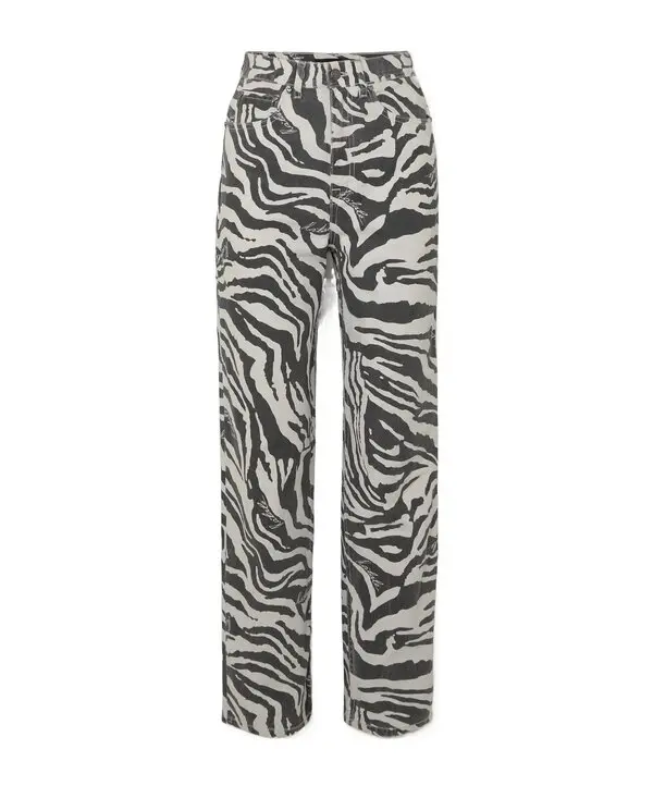 ROTATE BY BIRGER CHRISTENSEN Zebra-print Organic Denim High-rise Straight-leg Jeans