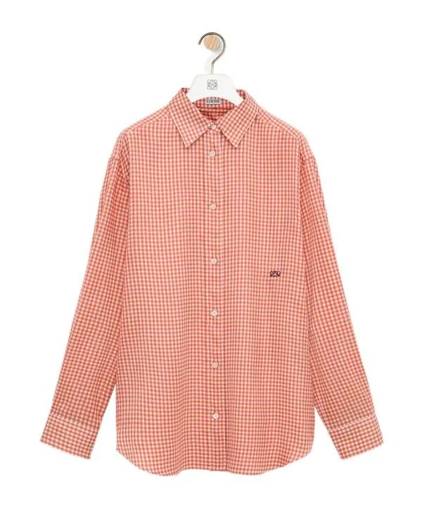 Loewe Long Sleeve Checked Shirt - Orange/white