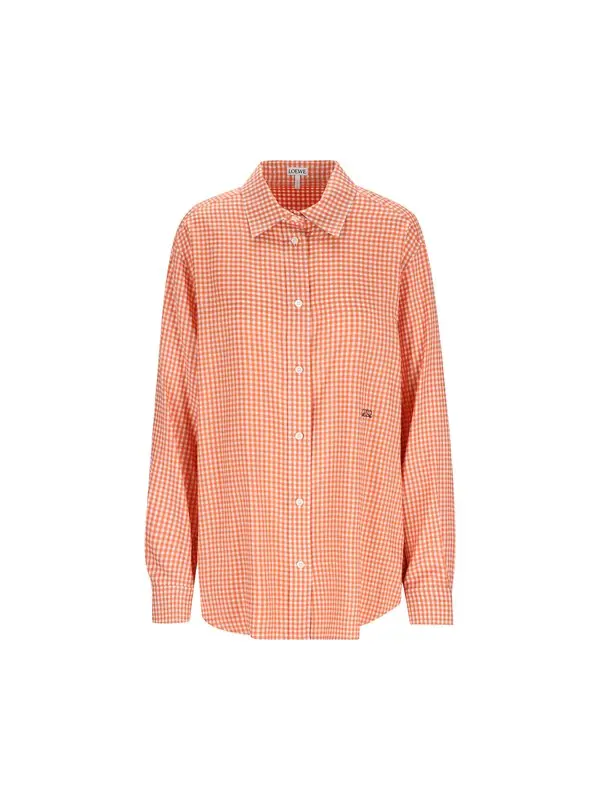 Loewe Long Sleeve Checked Shirt - Orange/white