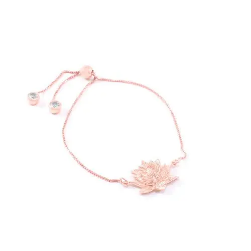 SEVEN SAINTS Awakened Lotus Adjustable Bracelet In White Rhodium - Rose