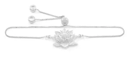 SEVEN SAINTS Awakened Lotus Adjustable Bracelet In White Rhodium - Silver