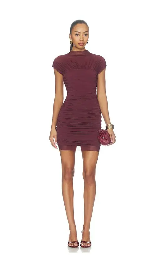 SEROYA Paola Mini Dress In Burgundy - Bordeaux