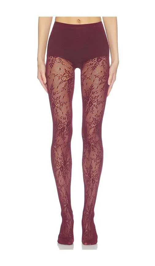 Swedish Stockings Rosa Lace Tights In Burgundy