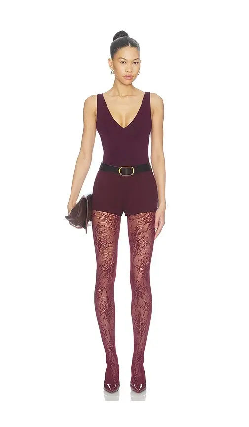 Swedish Stockings Rosa Lace Tights In Burgundy