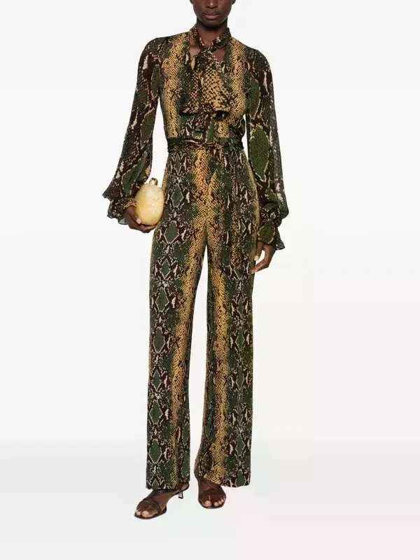 Diane Von Furstenberg Lucia Snakeskin-print Pussy-bow Jumpsuit