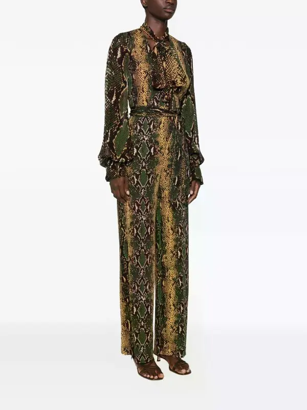 Diane Von Furstenberg Lucia Snakeskin-print Pussy-bow Jumpsuit