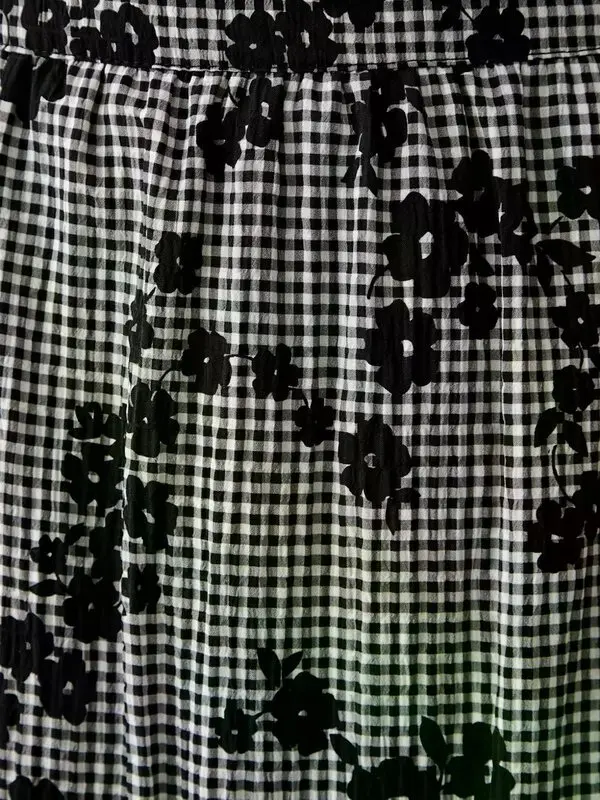MORGAN Floral-print Gingham Midi Skirt