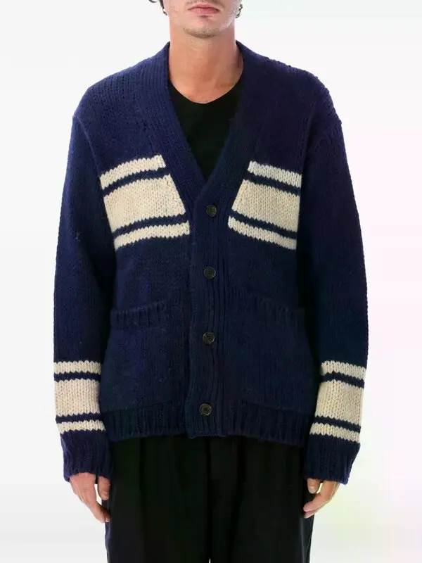 Universal Works Langdale Stripe-detail Chunky-knit Cardigan - Blue