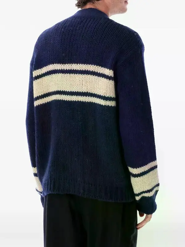 Universal Works Langdale Stripe-detail Chunky-knit Cardigan - Blue