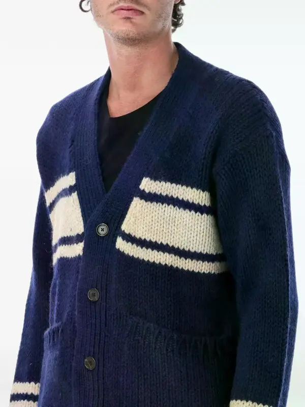 Universal Works Langdale Stripe-detail Chunky-knit Cardigan - Blue