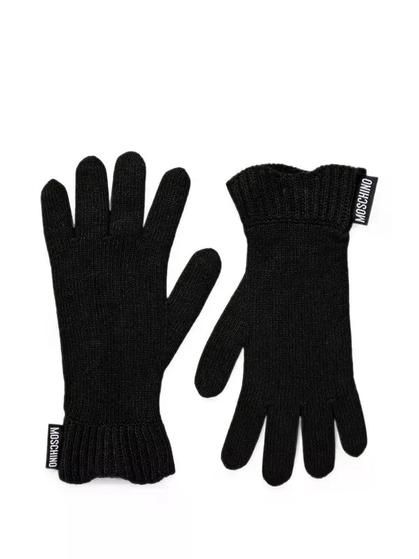Moschino Logo-tag Ribbed-trim Gloves - Black