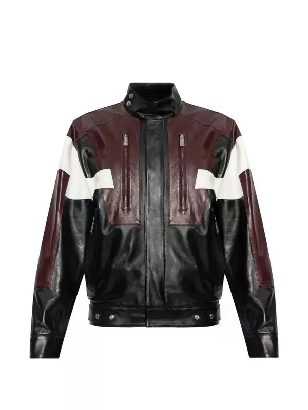 Dsquared2 Colour-block Stand-collar Leather Jacket - Black