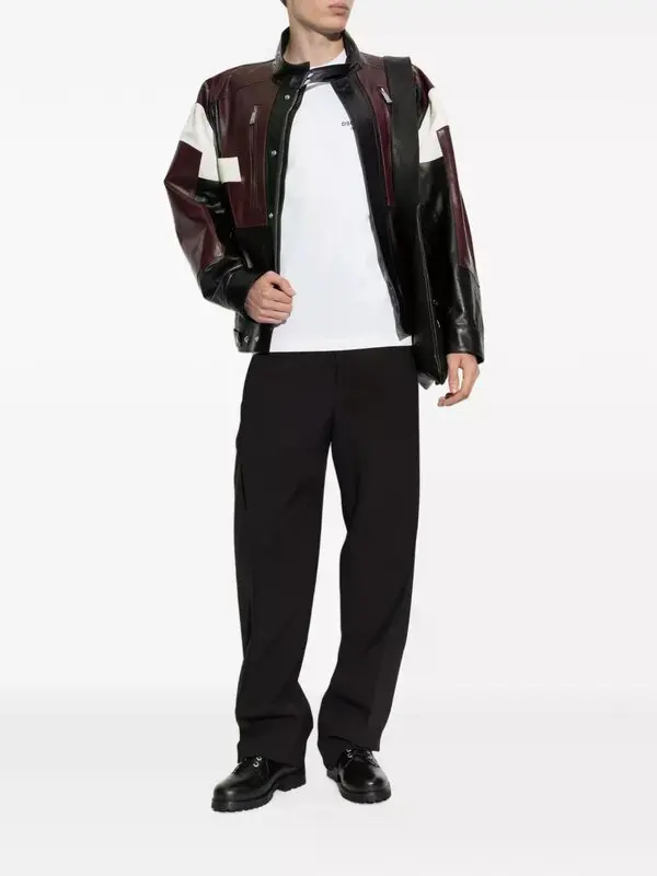 Dsquared2 Colour-block Stand-collar Leather Jacket - Black