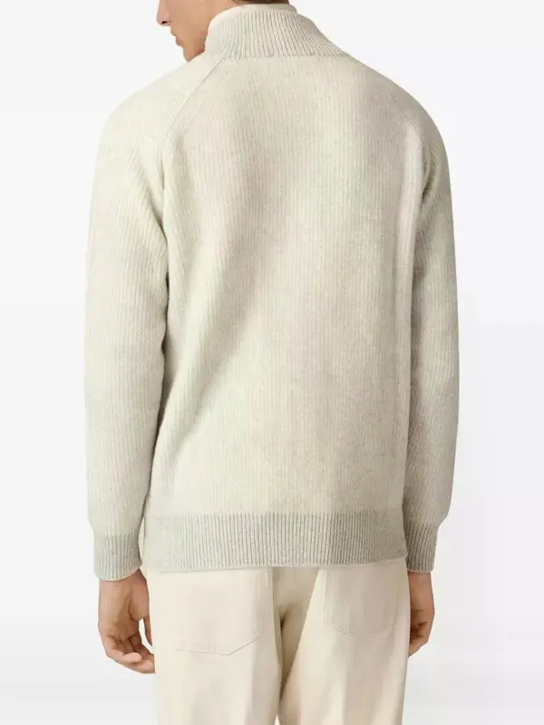 LARDINI Ribbed-knit Zip-up Cardigan