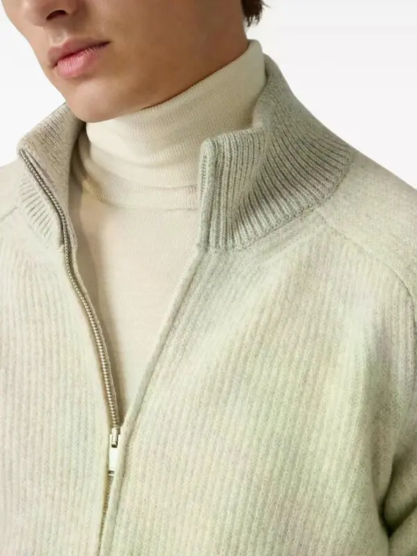 LARDINI Ribbed-knit Zip-up Cardigan