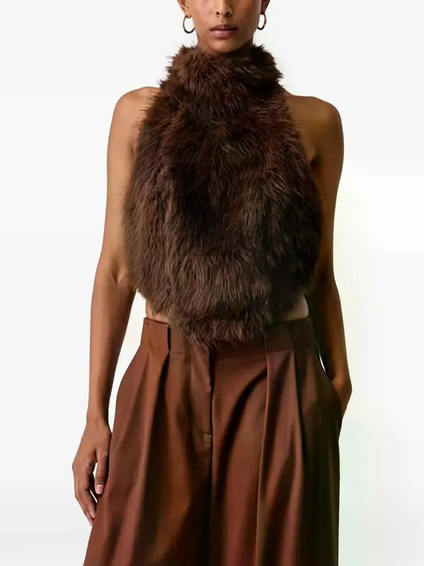 Bardot Julietta Faux-fur Halterneck Top - Brown