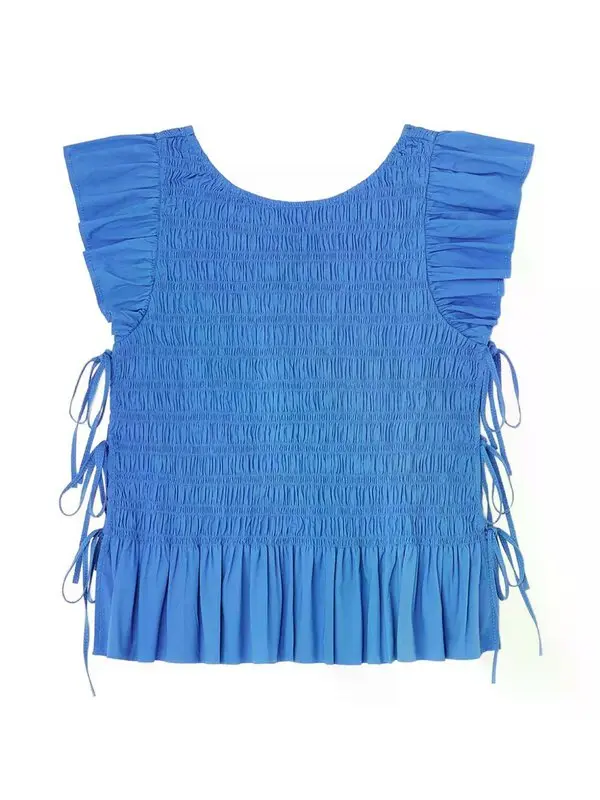 GANNI Top In Smocked Cotton - Blue