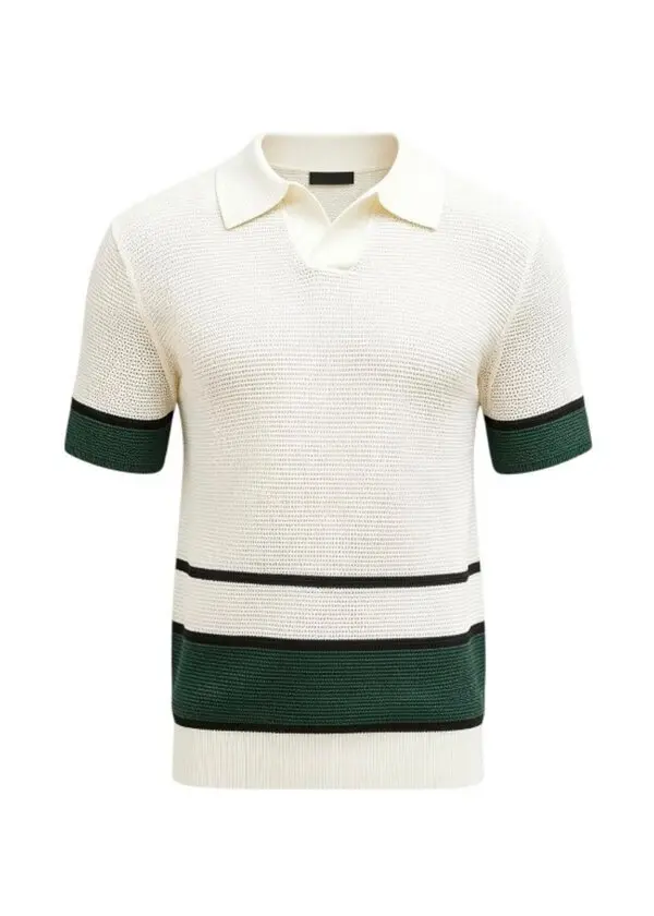 VAYLA Green/neutrals/black V-neck Open Collar Knitted Shirt Beige Black Green