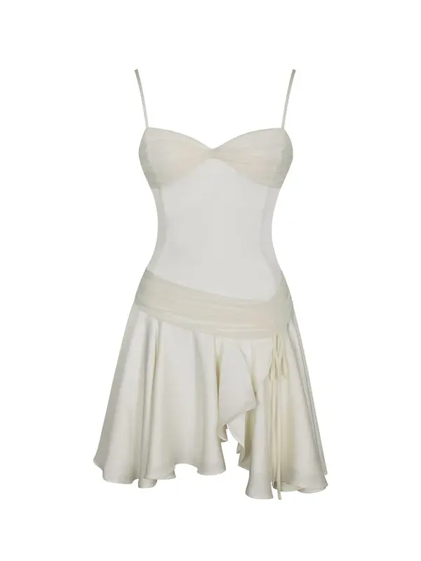 MISS CIRCLE NEW YORK Yvonne Ivory Satin Asymmetrical Ruched Mini Dress - Yellow
