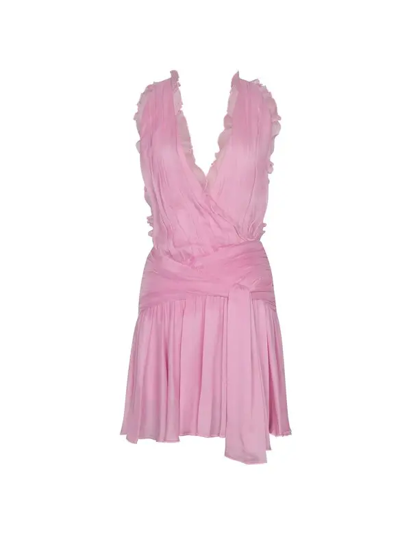MISS CIRCLE NEW YORK Odelle Tulip Crinkle Chiffon Wrap Dress - Pink