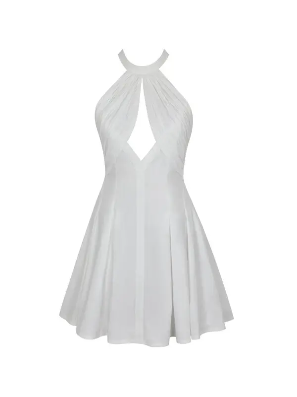 MISS CIRCLE NEW YORK Jordyn Cotton Poplin Keyhole Halter Mini Dress - White