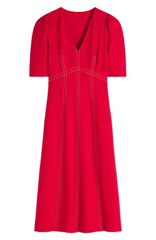 Boden Puff Sleeve Ponte Midi Dress