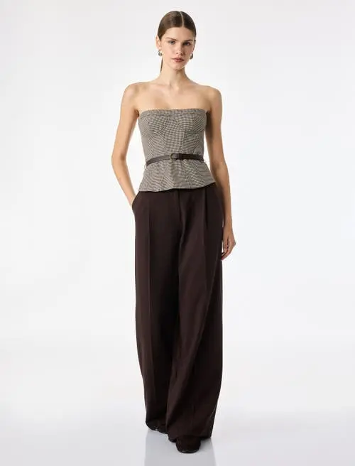 Koton Strapless Houndstooth Corset Top With Belt
