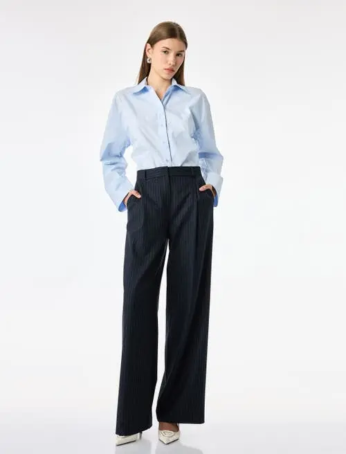 Koton High Rise Checked Wide Leg Tailored Trousers