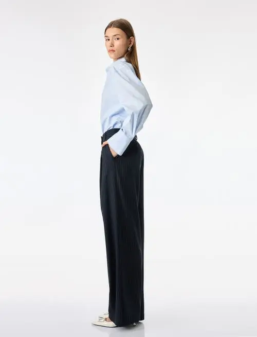 Koton High Rise Checked Wide Leg Tailored Trousers