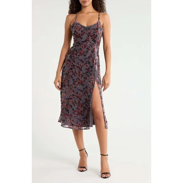 SUGARLIPS Liberty Floral Midnight Burnout Midi Dress - Grey Multi