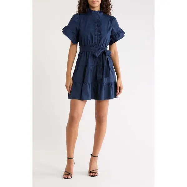 SUGARLIPS Cottonwood Ruffle Fit & Flare Minidress - Navy