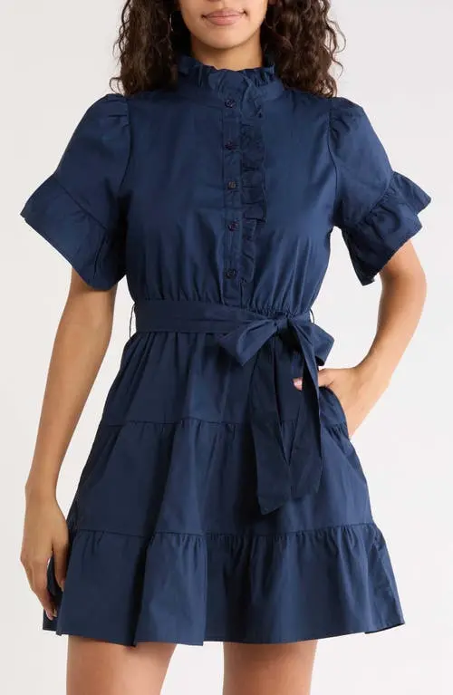 SUGARLIPS Cottonwood Ruffle Fit & Flare Minidress - Navy