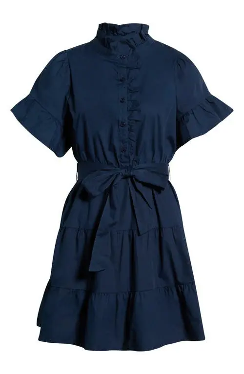 SUGARLIPS Cottonwood Ruffle Fit & Flare Minidress - Navy