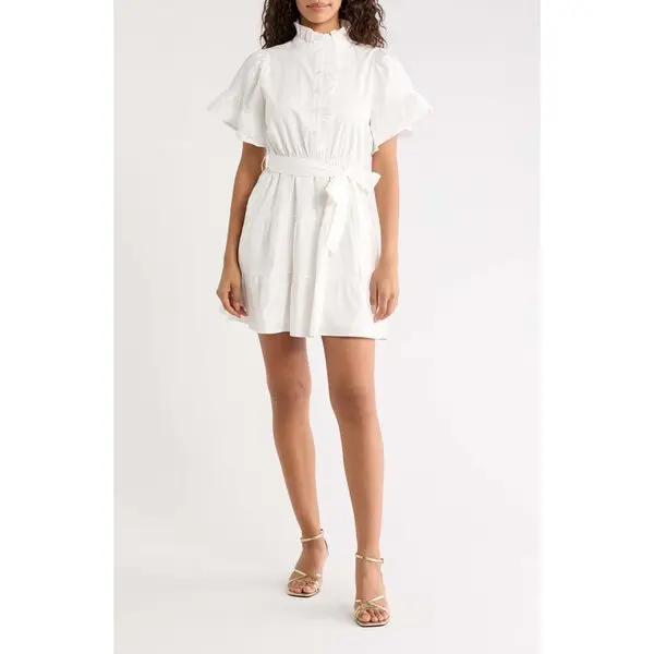 SUGARLIPS Cottonwood Ruffle Fit & Flare Minidress - White