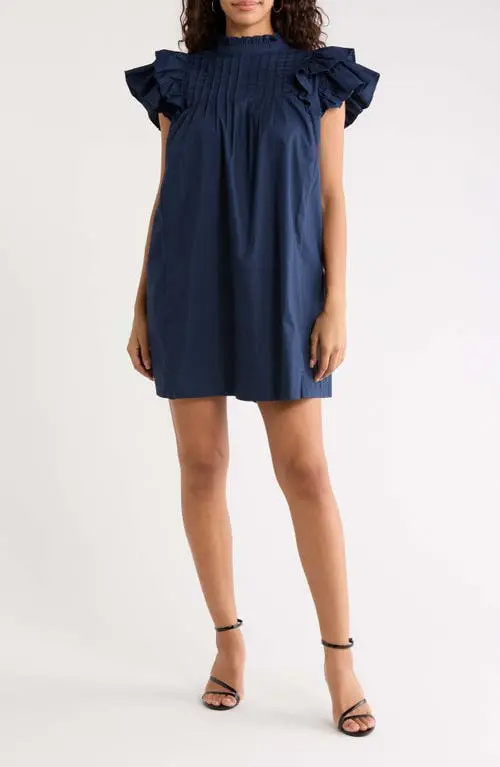 SUGARLIPS Lovel Ruffle Sleve Shift Dress - Navy