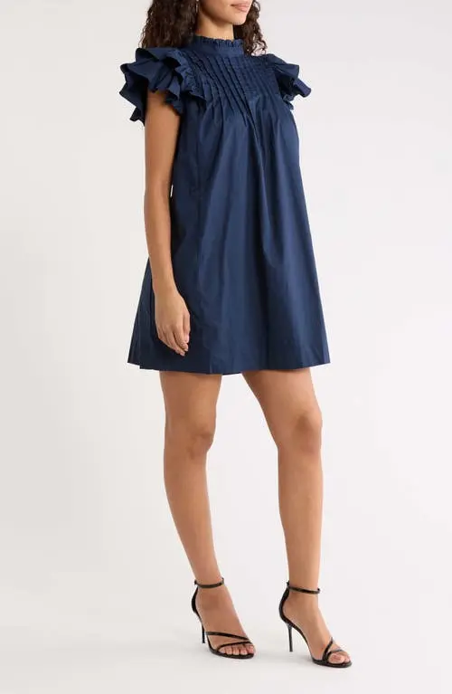 SUGARLIPS Lovel Ruffle Sleve Shift Dress - Navy