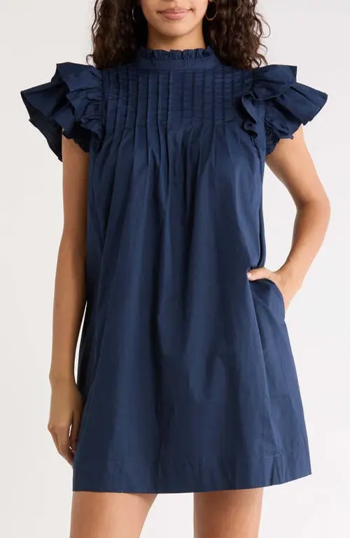 SUGARLIPS Lovel Ruffle Sleve Shift Dress - Navy