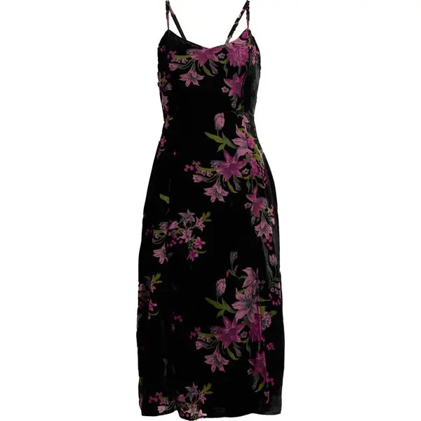 SUGARLIPS Sylvia Floral Midnight Velvet Midi Dress