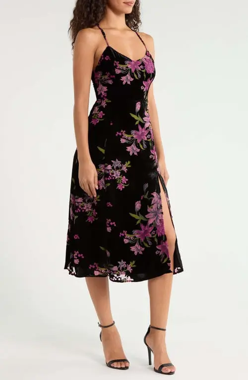 SUGARLIPS Sylvia Floral Midnight Velvet Midi Dress